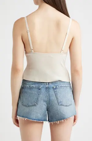 Free People Made You Blush" Ribbed Embroidered Cropped Tank - Oat Milk