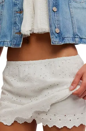 Free People Floral Eyelet Embroidered Miniskort - Ivory