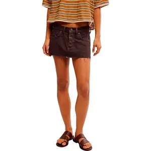 Free People Lainey Cutoff Denim Miniskirt - Chocolate