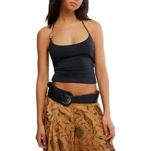 Free People Toni Beaded Ruched Halter Top - Black