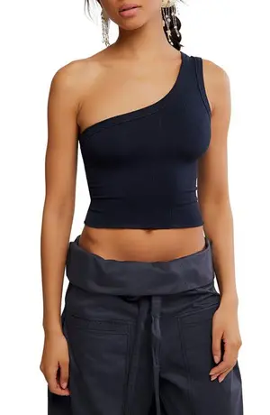 Free People One-shoulder Cropped Tank - Black