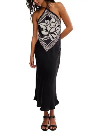 Free People Citrine Halterneck Midi Dress - Raven Combo