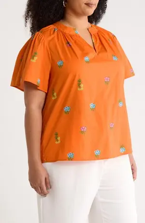 SUGARLIPS Floral Cotton Split Neck Top