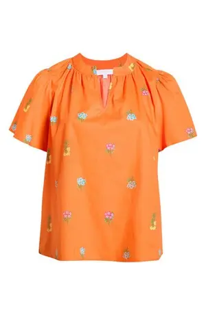 SUGARLIPS Floral Cotton Split Neck Top