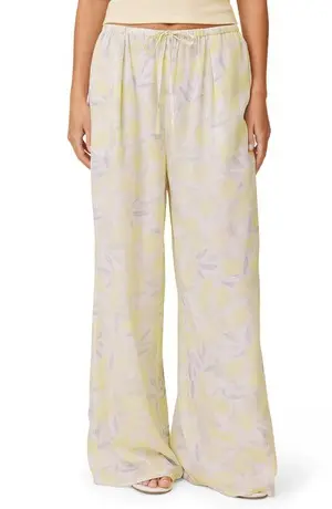 Splendid Lia Lemon Print Drawstring Pants - Purple/lemon Print
