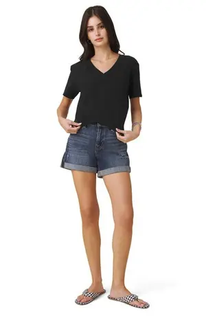 Splendid Louisa Boyfriend Fit V-neck Cotton T-shirt - Black