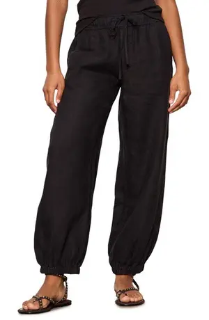 Sanctuary Melody Drawstring Linen Balloon Pants - Black