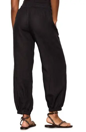Sanctuary Melody Drawstring Linen Balloon Pants - Black