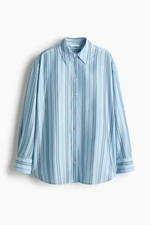 H&m Oversized Shirt - Light Blue/striped