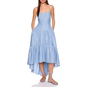 Susana Monaco Susana Monaco Linen Drop Waist High-Low Maxi Dress Sailor