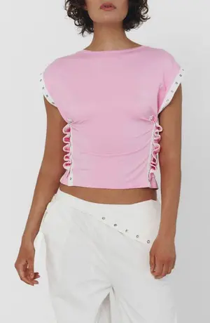 FIND ME NOW Snap Detail Convertible Cap Sleeve T-shirt - Bom Bom
