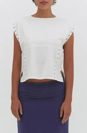 FIND ME NOW Snap Detail Convertible Cap Sleeve T-shirt - White