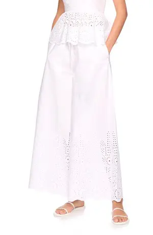 Susana Monaco Embroidered Cotton Eyelet Wide Leg Pants