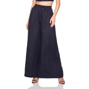 Susana Monaco Wide Leg Linen Pants With Tie Waist - Midnight