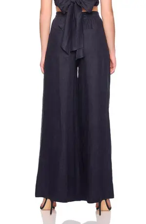 Susana Monaco Wide Leg Linen Pants With Tie Waist - Midnight