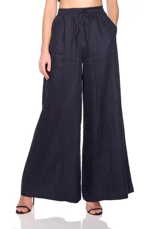 Susana Monaco Wide Leg Linen Pants With Tie Waist - Midnight