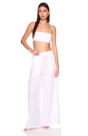 Susana Monaco Wide Leg Linen Pants With Tie Waist