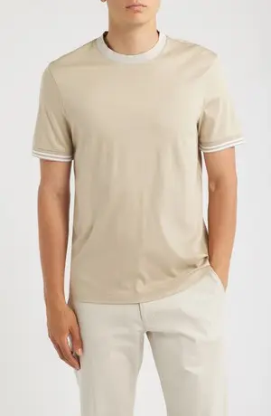 BOSS Tessler Cotton Ringer T-shirt - Open Beige