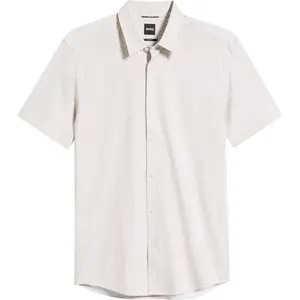 BOSS Roan Print Button-up Cotton Blend Shirt Open Beige