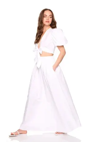 Susana Monaco Bubble Sleeve Tie Front Cotton Poplin Top