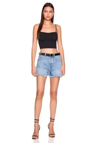 Susana Monaco Ruched Neckline Cropped Cami - Black