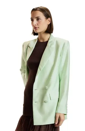 Cynthia Rowley Silk Wool Double Breasted Blazer - Green