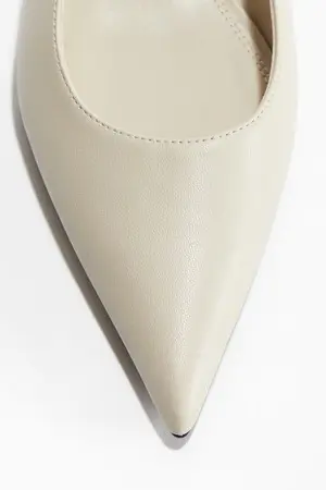 H&m Kitten-heeled Pointed Slingbacks In Coated Fabric