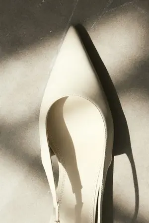 H&m Kitten-heeled Pointed Slingbacks In Coated Fabric