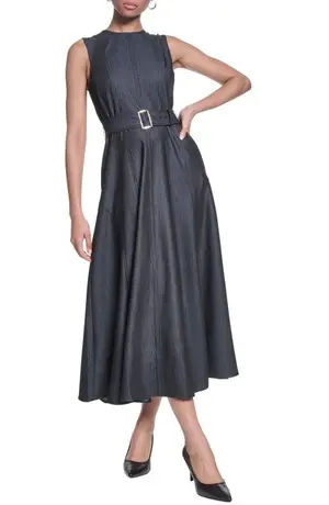 Karl Lagerfeld Belted Sleeveless Midi Dress - Indigo
