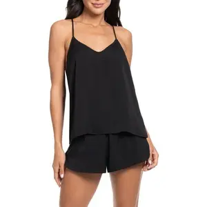 MIDNIGHT BAKERY Hammered Satin Camisole & Tap Shorts Pajamas - Black
