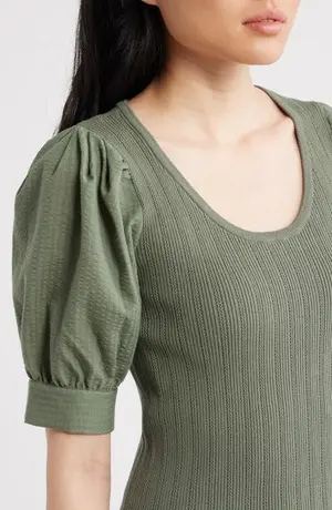 Elie Tahari Kaeta Mixed Media Puff Sleeve Sweater