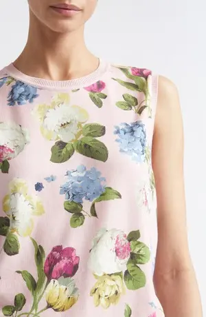 Carolina Herrera Floral Print Sleeveless Silk & Cotton Sweater - Rosewater Multi