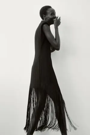 H&m Fringed Shoulder-pad Dress