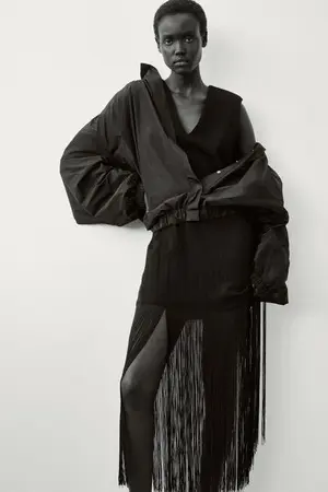H&m Fringed Shoulder-pad Dress