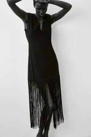 H&m Fringed Shoulder-pad Dress