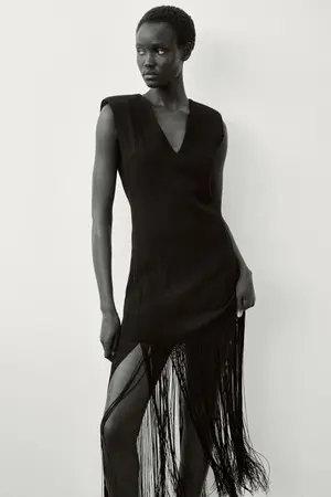 H&m Fringed Shoulder-pad Dress