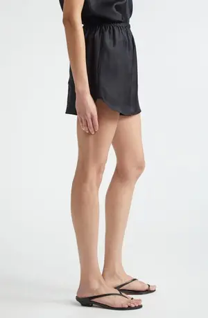 Loulou De Saison Cabo Elastic Waist Silk Twill Shorts