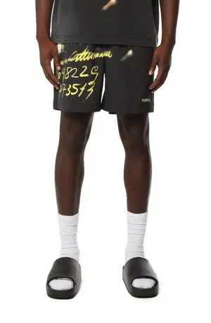 PURPLE BRAND Graphic Water-repellent Shorts - Black
