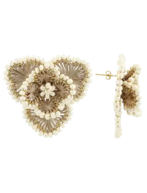 LOTT.GIOIELLI Silk Flower Statement Earrings - Champagne