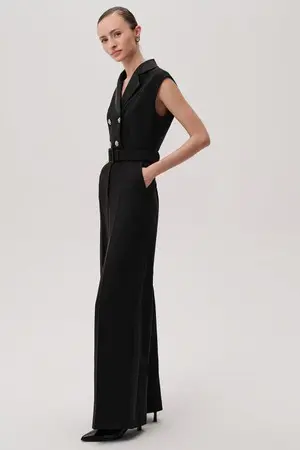 EXQUISE Sleeveless Shirt Collar Jumpsuit