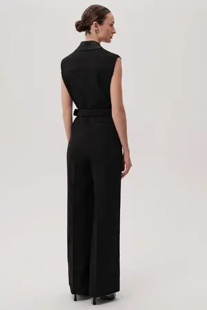 EXQUISE Sleeveless Shirt Collar Jumpsuit