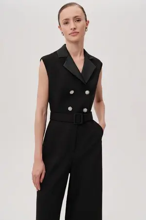 EXQUISE Sleeveless Shirt Collar Jumpsuit