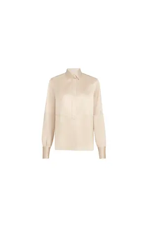 Brunello Cucinelli Stretch Silk Satin Shirt With Monili - Sand