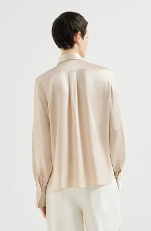 Brunello Cucinelli Stretch Silk Satin Shirt With Monili - Sand