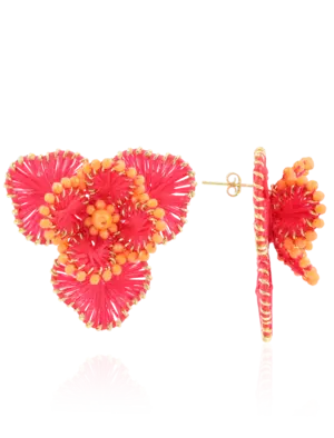 LOTT.GIOIELLI Statement Silk Floral Earrings - Fuchsia/orange