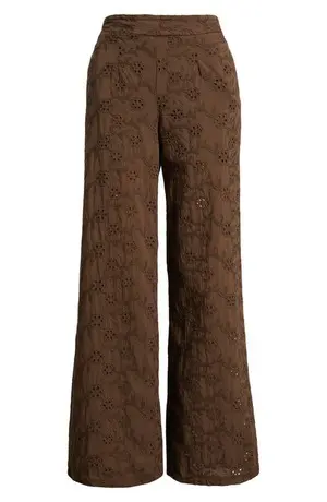 Deluc Cotton Eyelet Wide Leg Pants - Chocolate