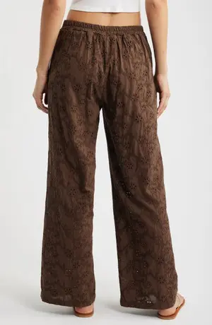 Deluc Cotton Eyelet Wide Leg Pants - Chocolate