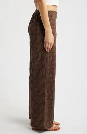 Deluc Cotton Eyelet Wide Leg Pants - Chocolate