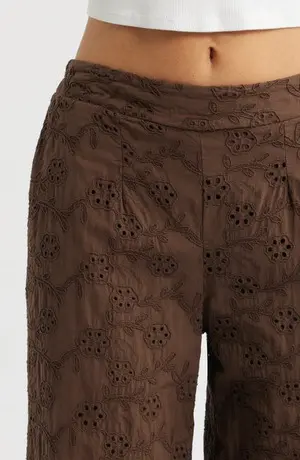 Deluc Cotton Eyelet Wide Leg Pants - Chocolate