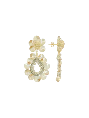 LOTT.GIOIELLI Flower Double Drop Earrings - Champagne